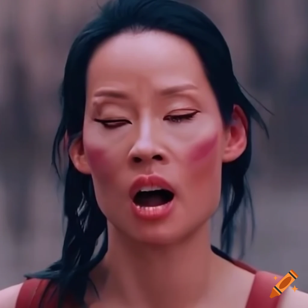 Lucy Liu woman fighter with stunned expression and bruised face on Craiyon
