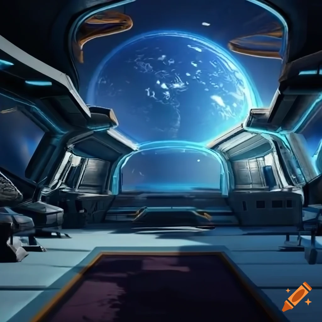 25th century Earth Space Dock interior with offices and consoles in CGI ...