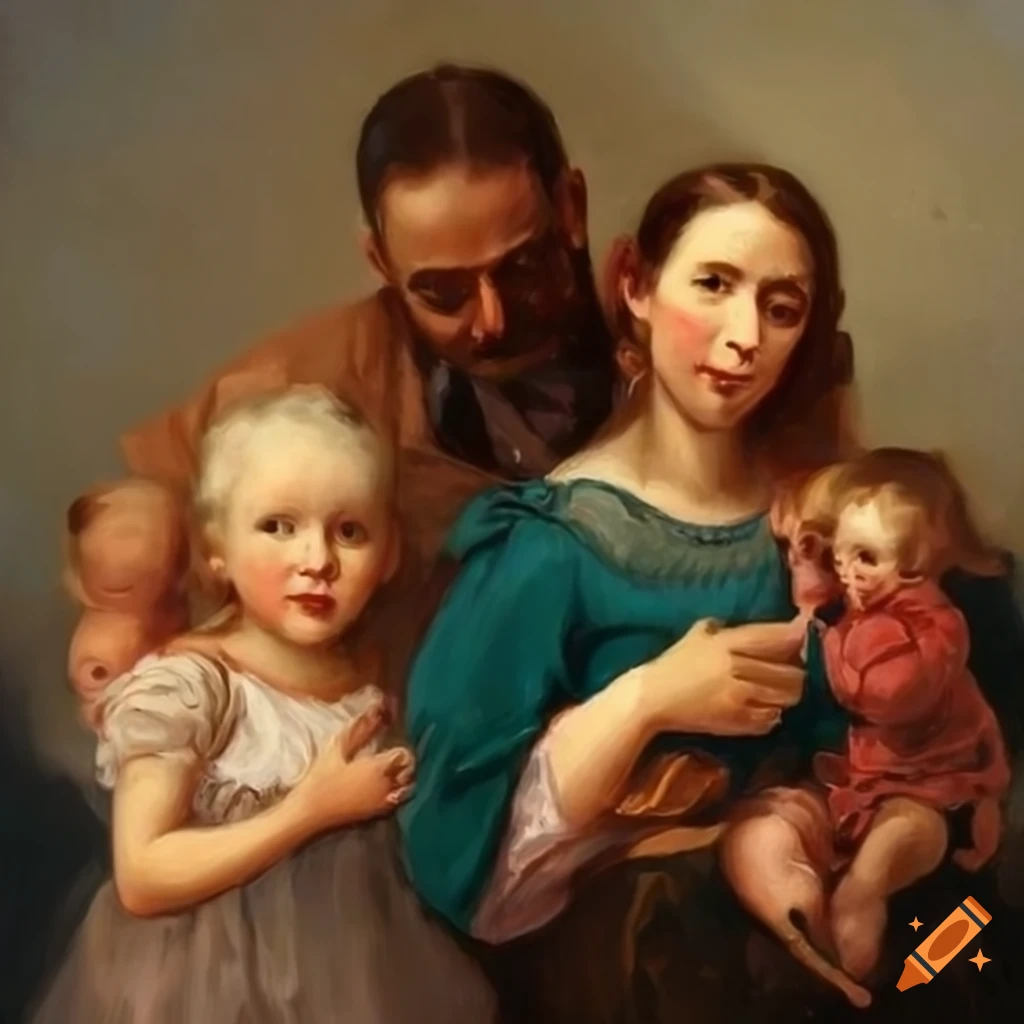Family portrait in oil painting style on Craiyon