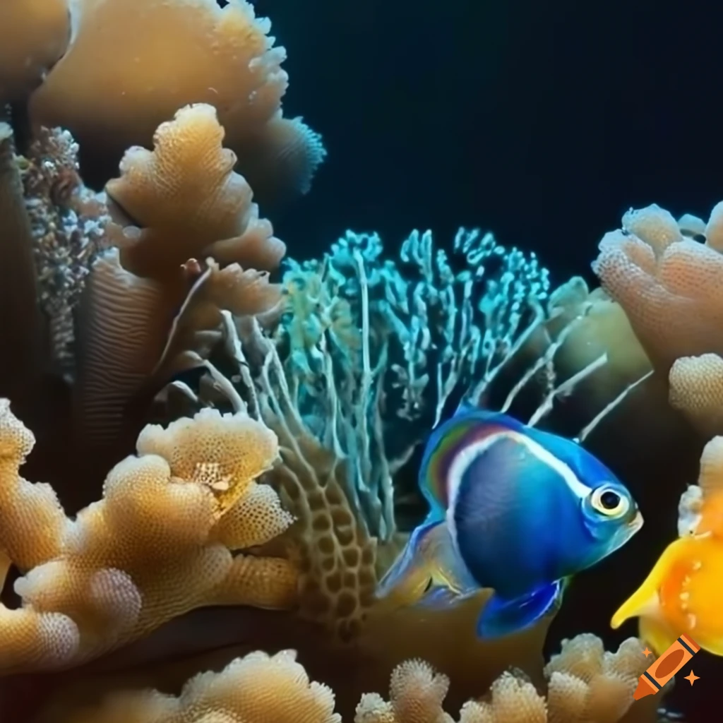 Group of exotic fish in hyper-sharp underwater micro photography on Craiyon