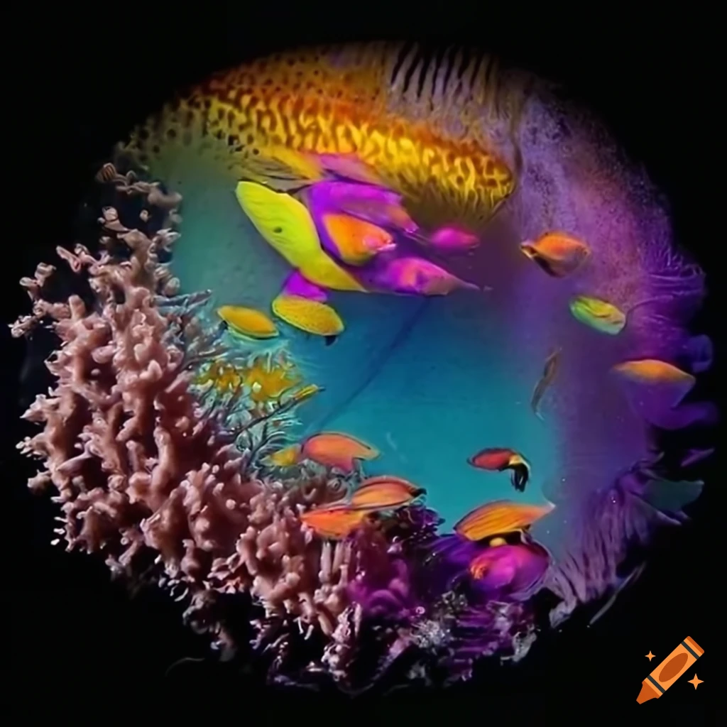 Group of exotic fish in hyper-sharp underwater micro photography on Craiyon