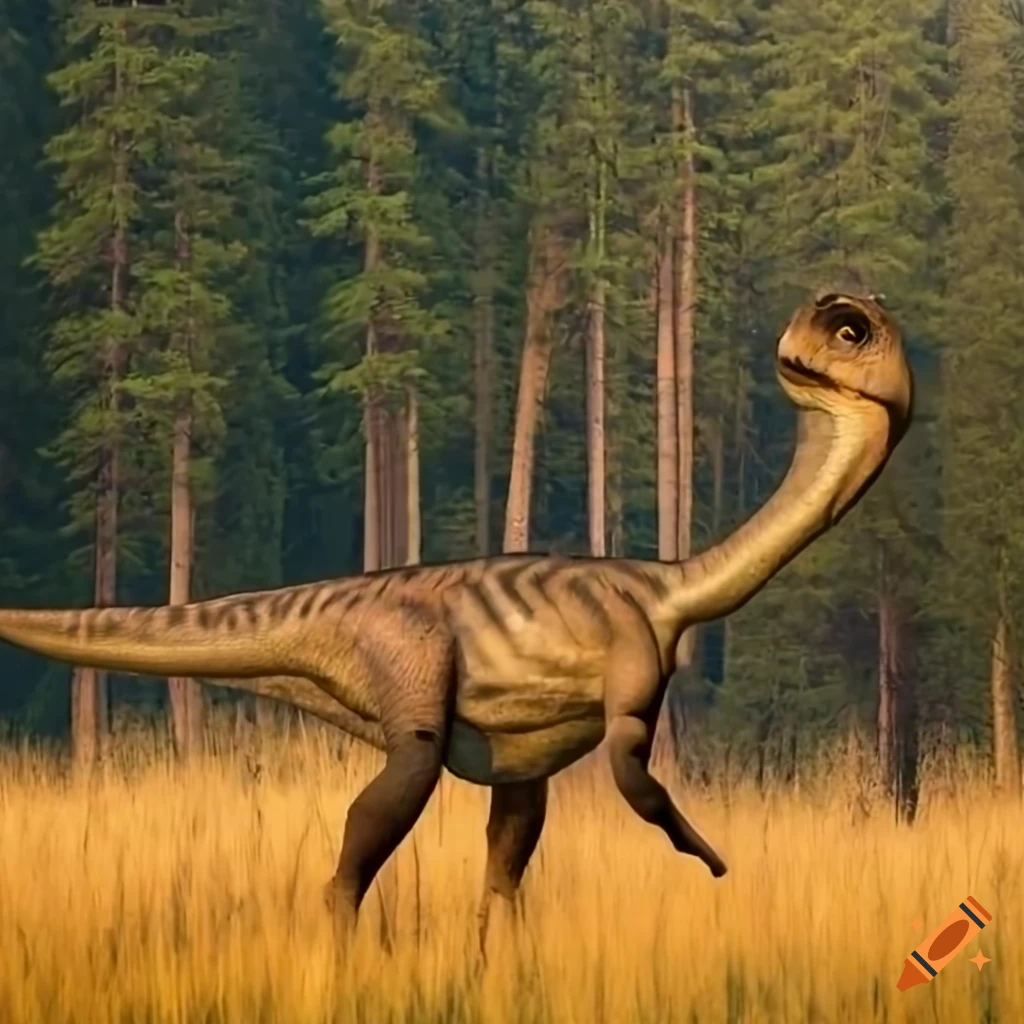 Hadrosaurus mother with her offspring in a British Columbia prairie on ...