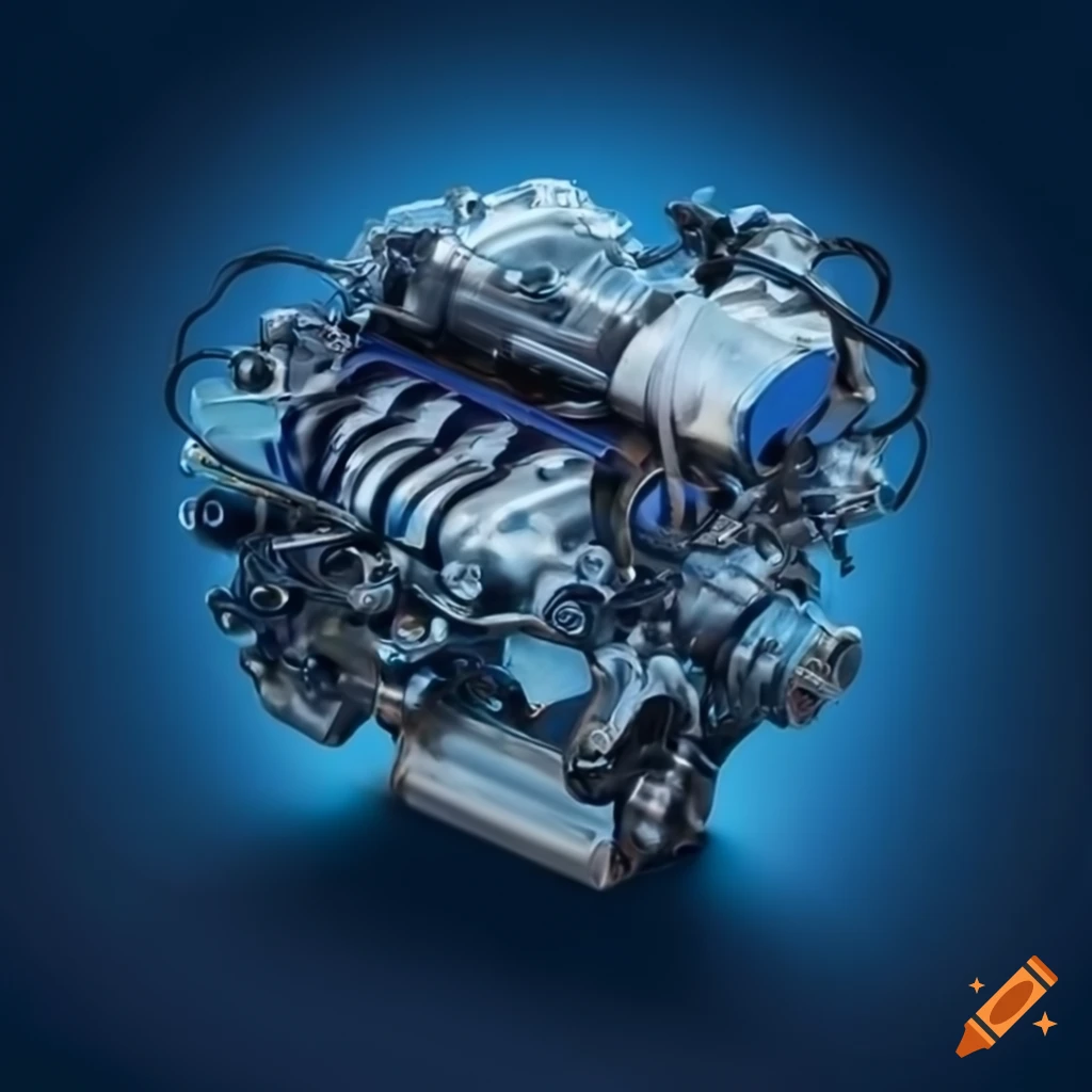 Car engine from a distance on a dark blue background on Craiyon