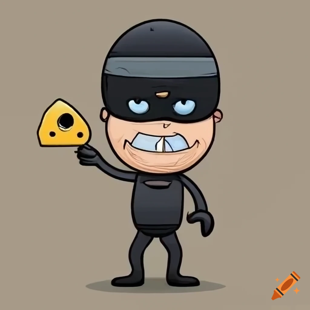 Cartoon burglar stealing cheese on Craiyon
