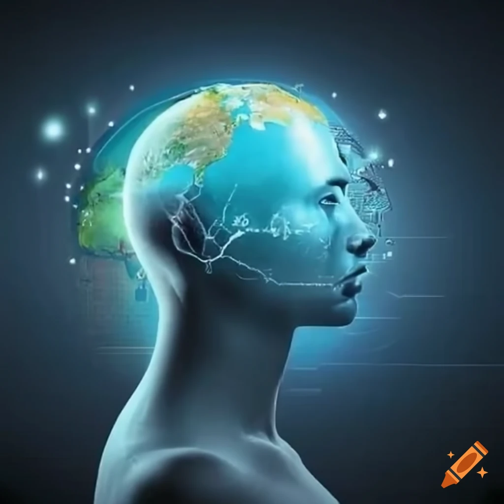 Human mind connected to a circuit board, clock, and map of earth in 4k ...