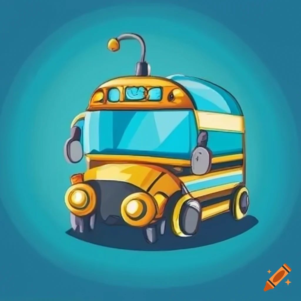 Cartoon style bee robot on a bus on Craiyon