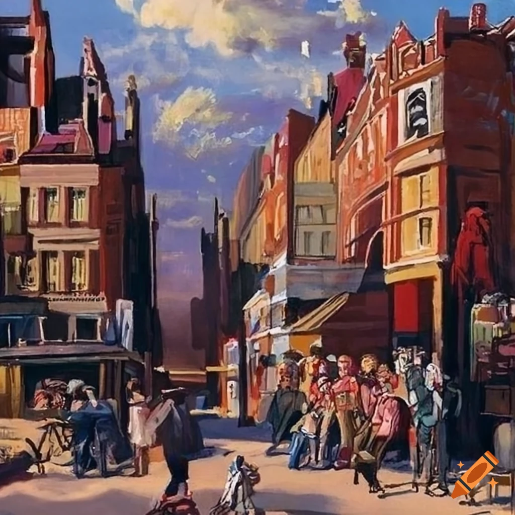 Cityscape by james gurney, lsd graphic novel, by norman rockwell on Craiyon