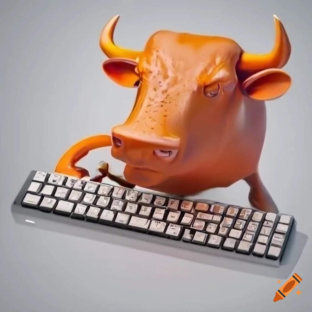 Orange bull typing on keyboard on Craiyon