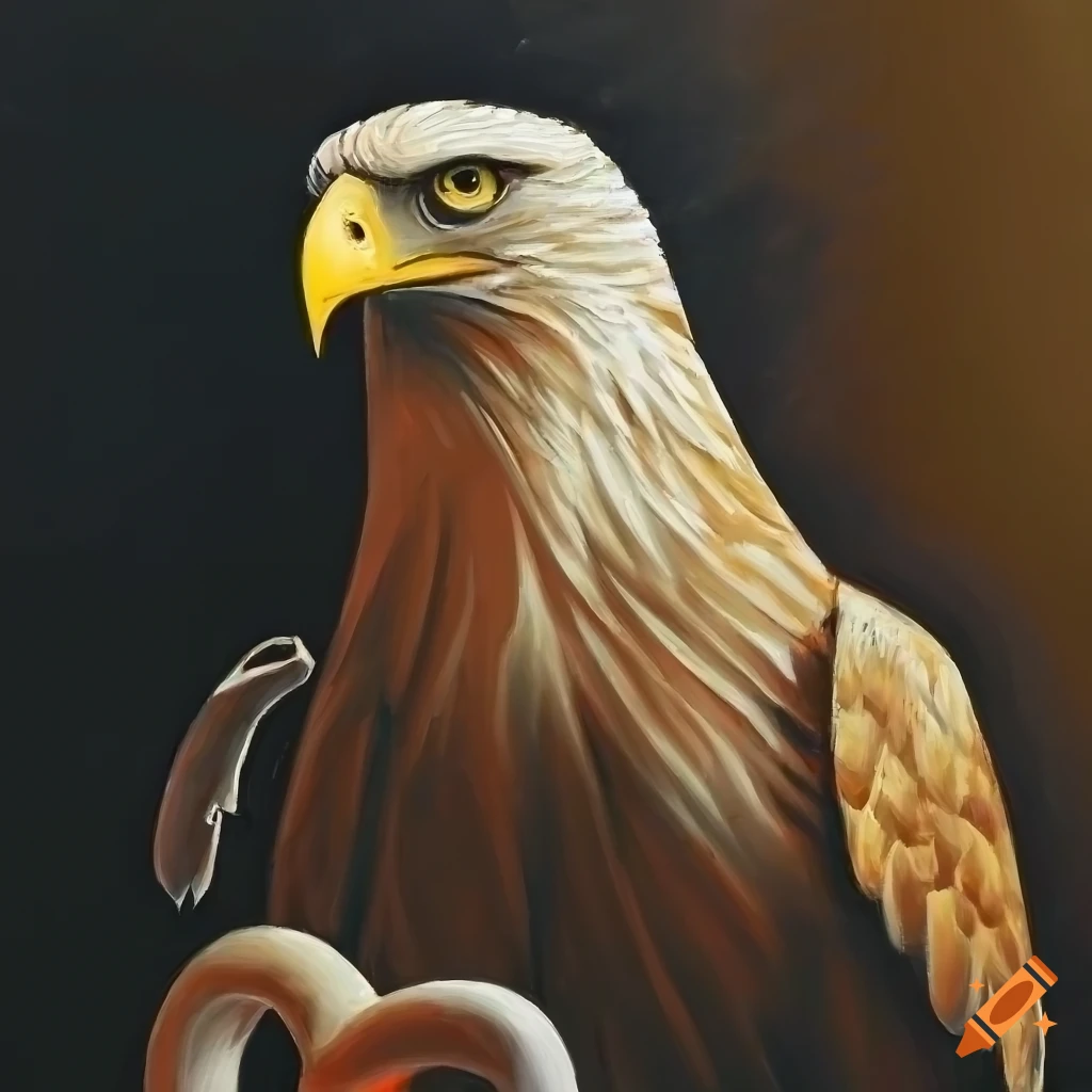 Textured cubism painting of an eagle with a snake in bright sunlight on ...