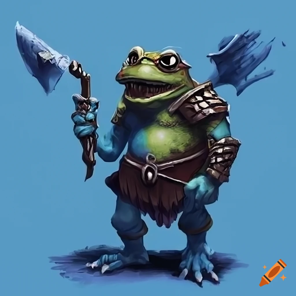 Blue humanoid toad warrior for d&d on Craiyon