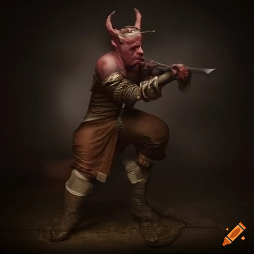 Tiefling ranger male in combat with a short sword on Craiyon