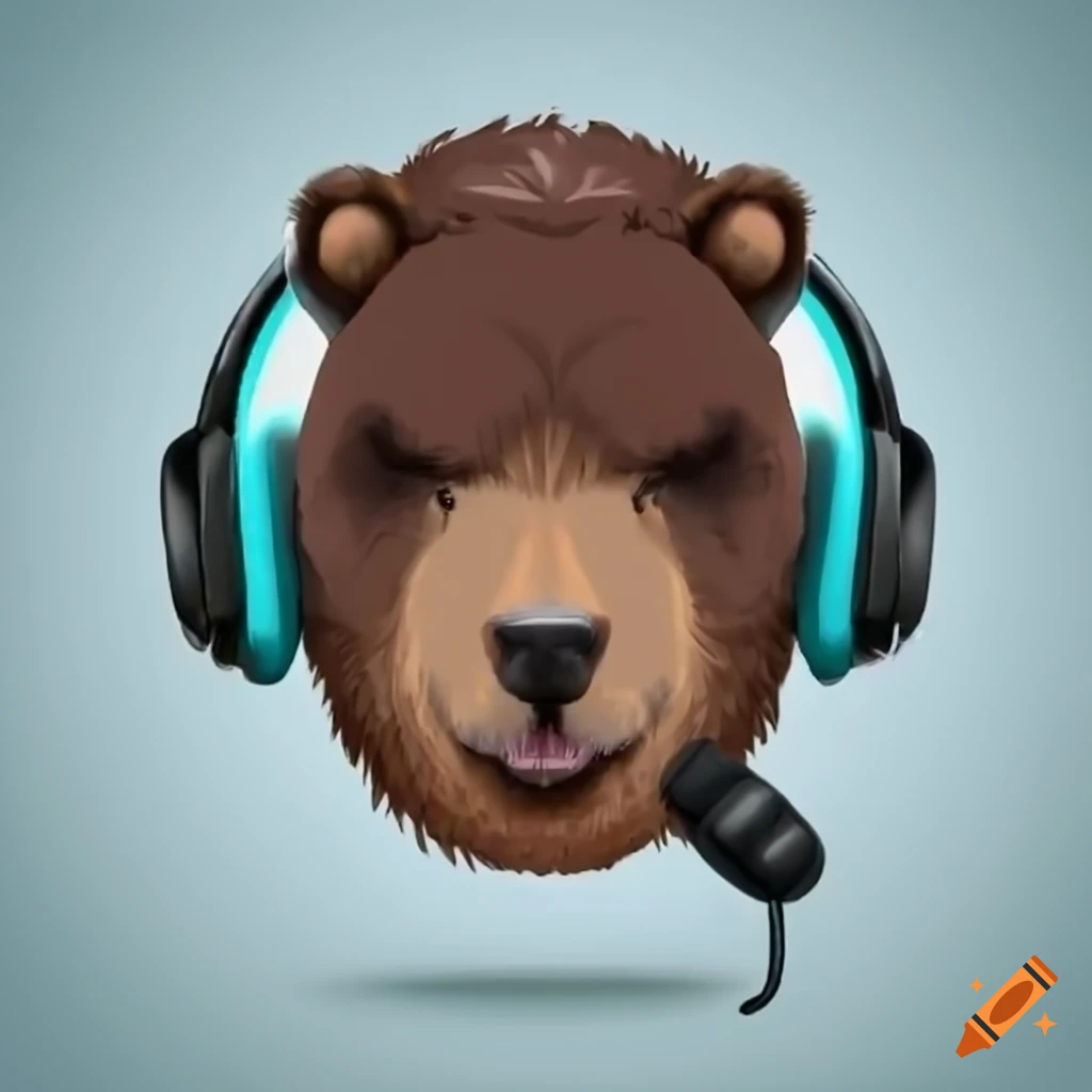 Bear wearing gaming headset playing a video game on Craiyon