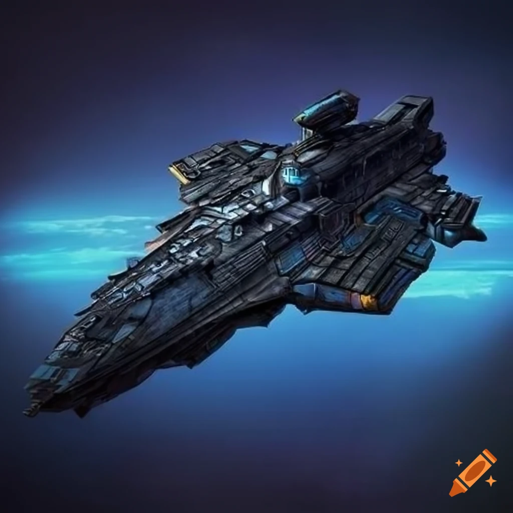 Sci-fi fantasy space battle cruiser on Craiyon