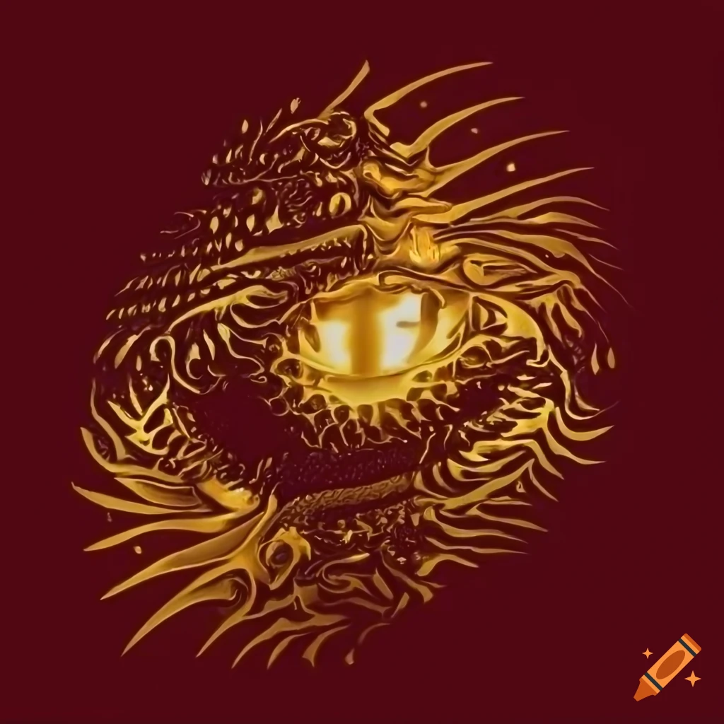 Stylized golden dragon eye on burgundy background on Craiyon