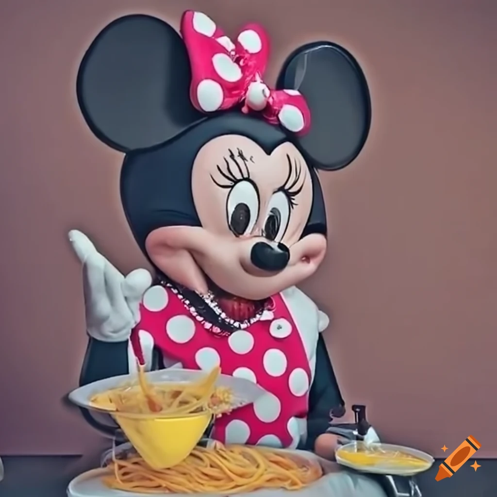 Minnie mouse enjoying spaghetti on Craiyon