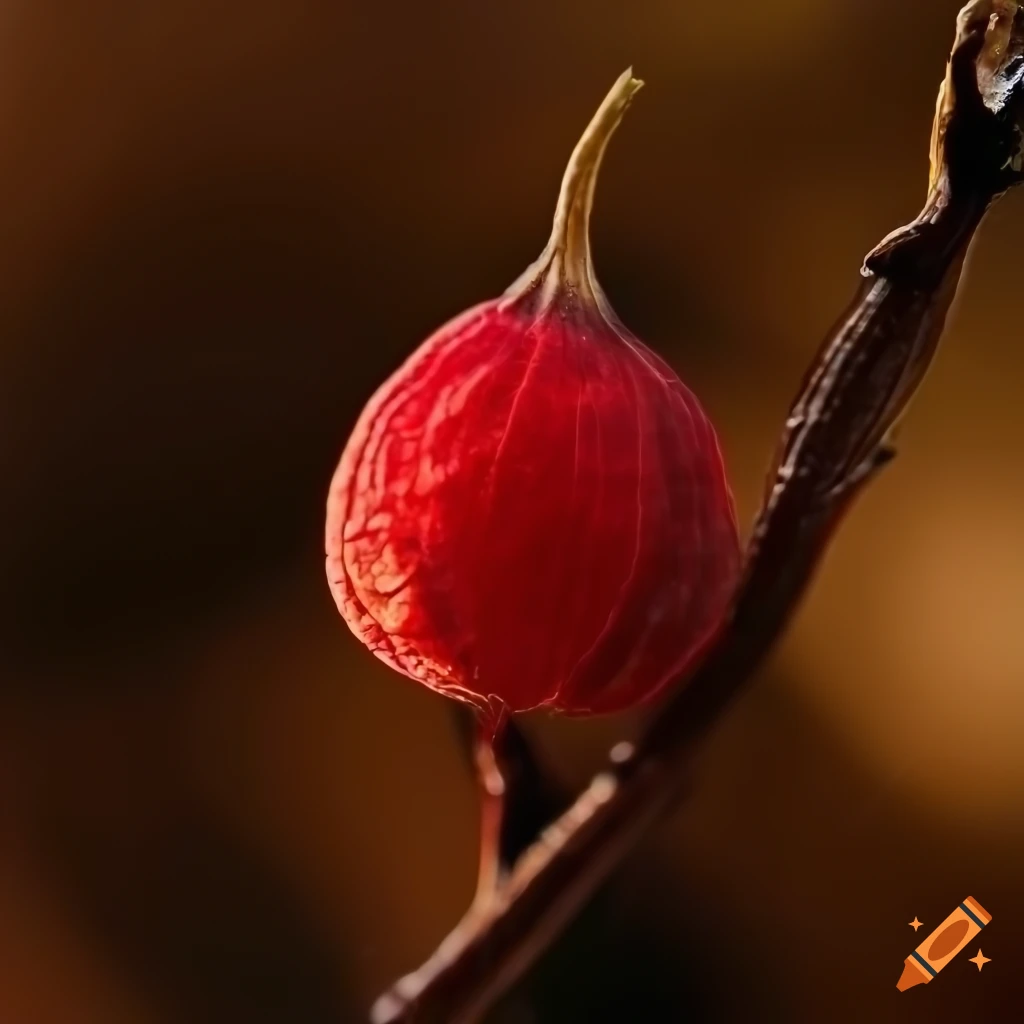 Foggy ocean with shiny red pods and flowing brown leaves on Craiyon