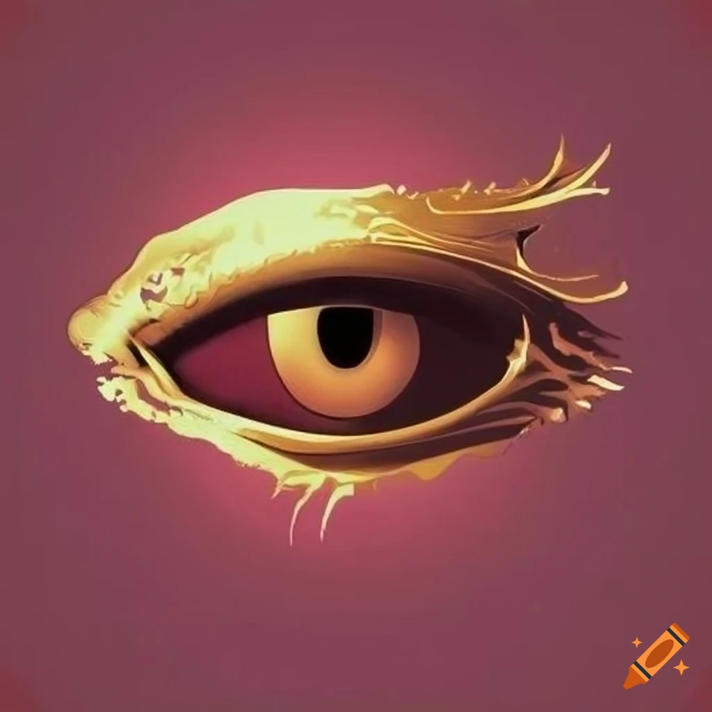 Stylized minimalistic golden dragon eye on burgundy background on Craiyon