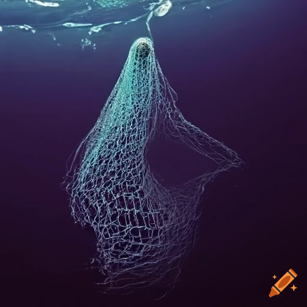 Broken net in the water on Craiyon