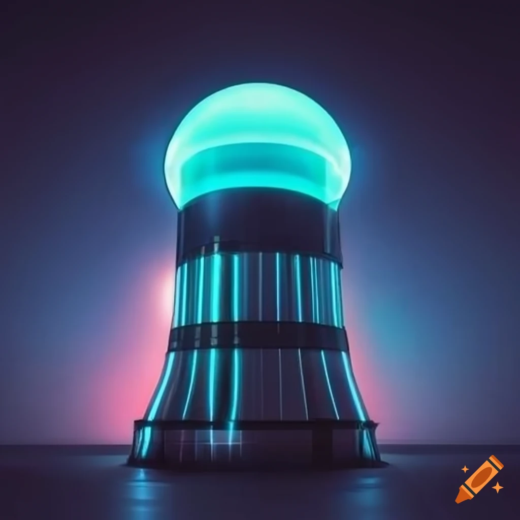 Sleek and modern nuclear reactor illuminated by neon lights on Craiyon