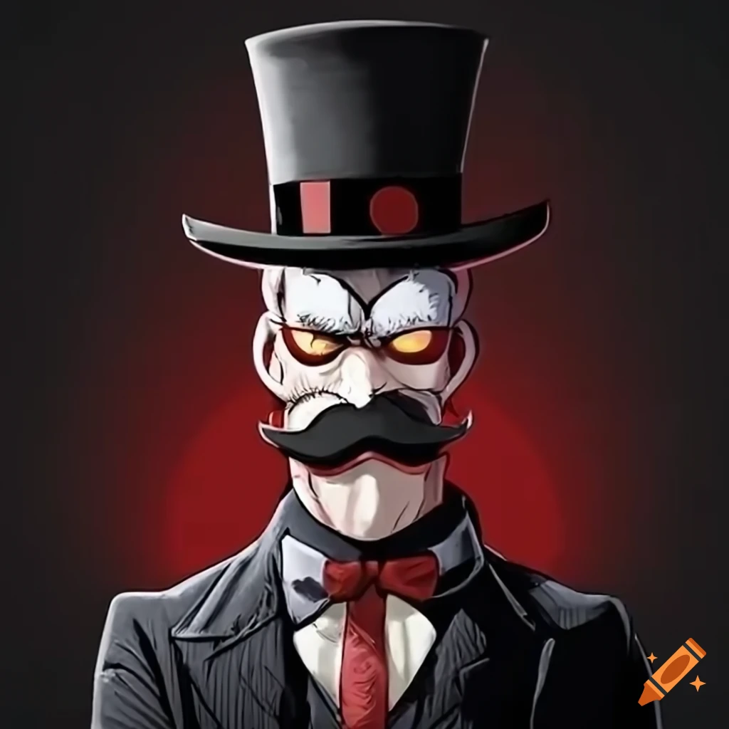 Sinister villain with top hat twirling mustache on Craiyon