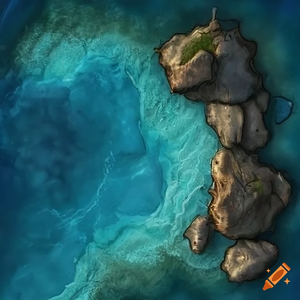 Open sea with a small rock jutting out of the water in a battlemap on ...