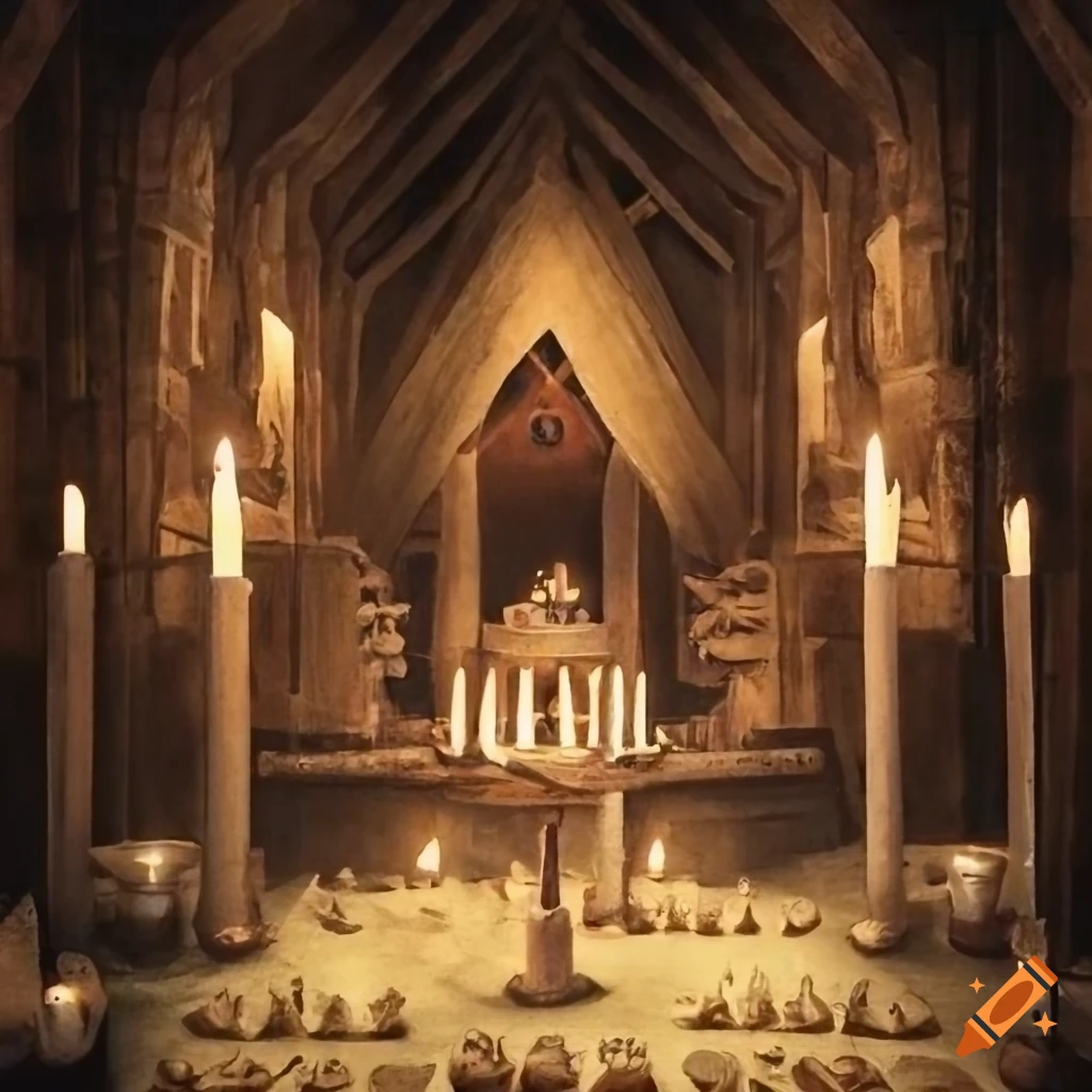 Anglo saxon mead hall with candles, king and queen on Craiyon