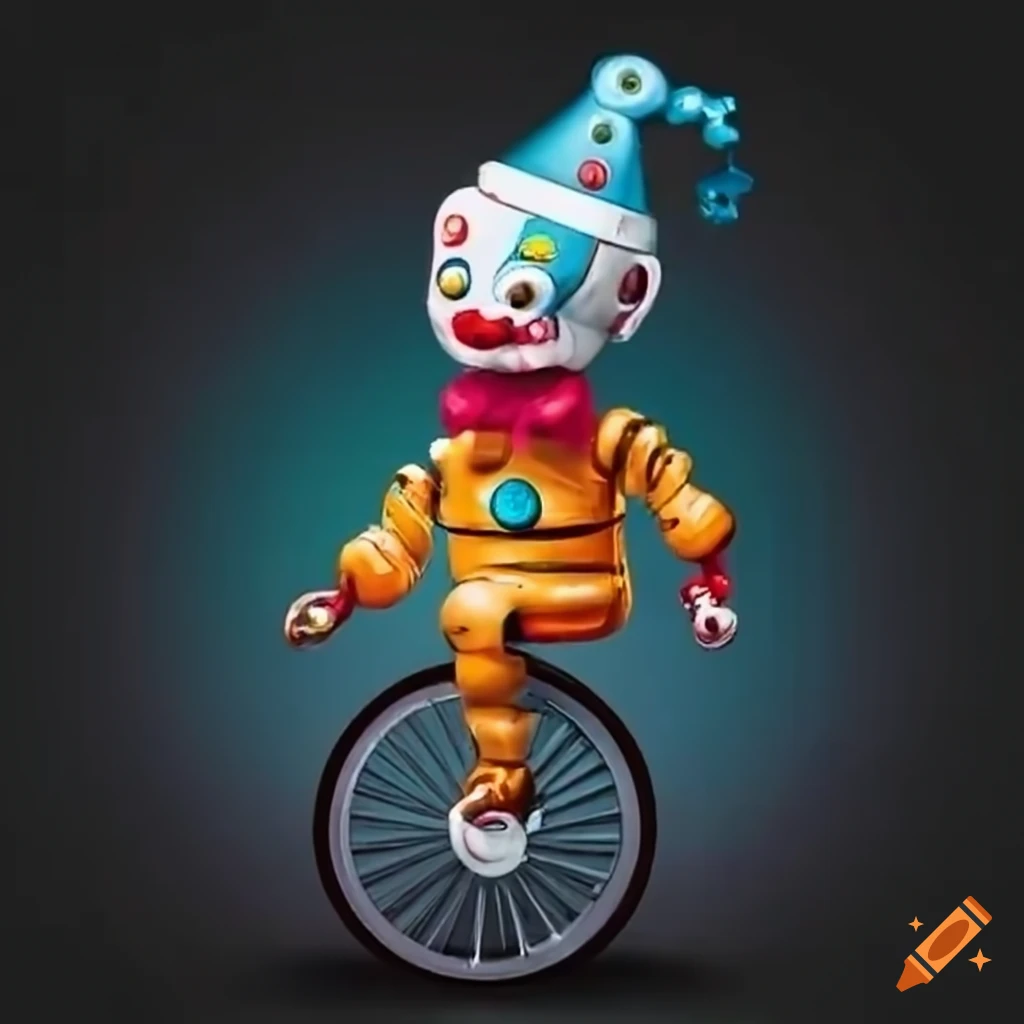 Robot clown riding a unicycle on Craiyon