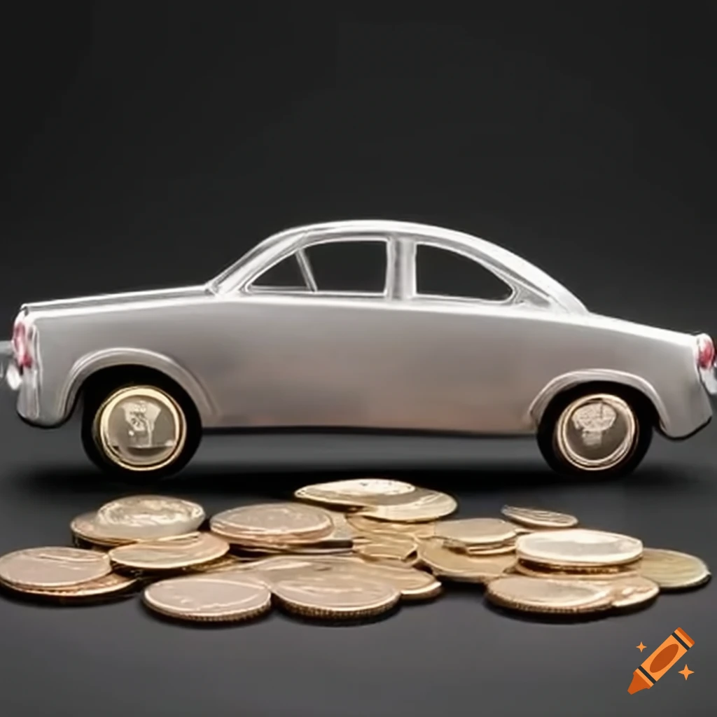 Silver car surrounded by dollar coins on Craiyon
