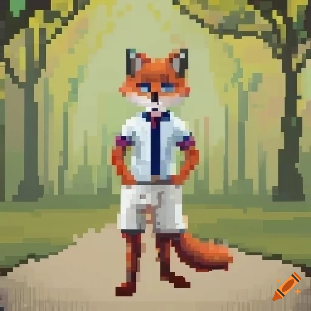 Male anthropomorphic fox in casual attire walking in a park in ...