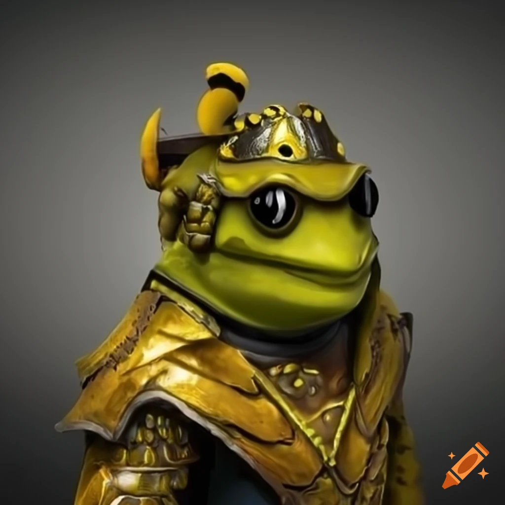 Yellow humanoid frog warrior in armor with weapon on Craiyon