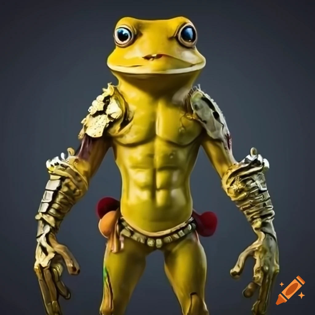 Yellow humanoid frog warrior in armor with weapon on Craiyon