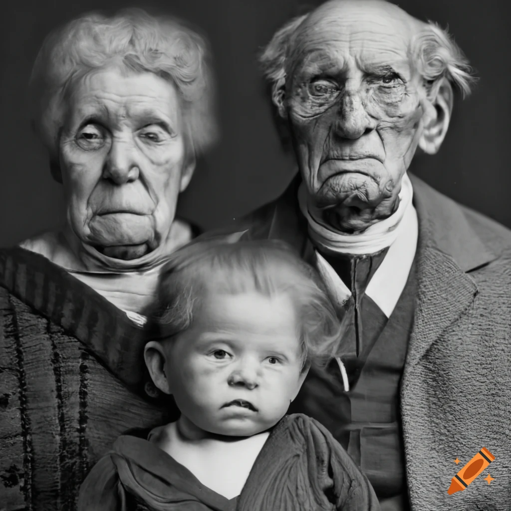 Vintage family portrait from the 1800s in black and white on Craiyon