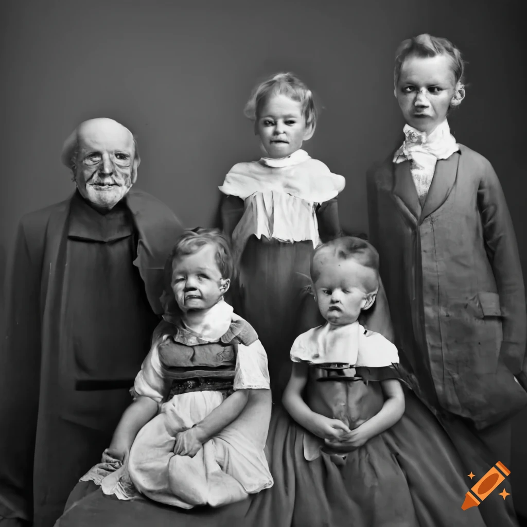 Vintage family portrait from the 1800s in black and white on Craiyon