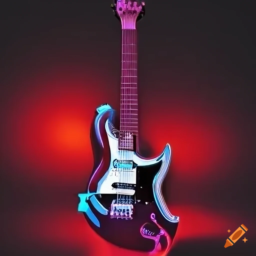 Futuristic electric guitar with neon highlights on Craiyon