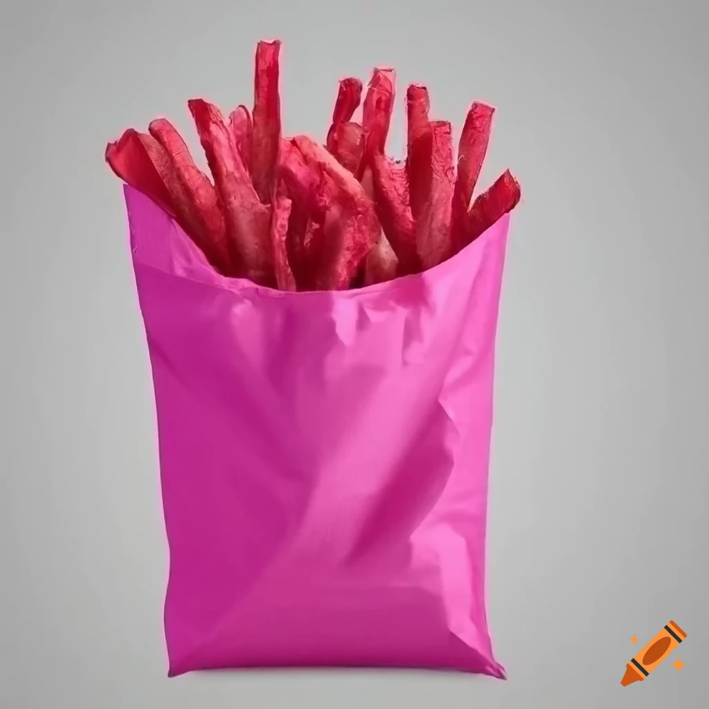 Pink fries in a french fry bag on Craiyon