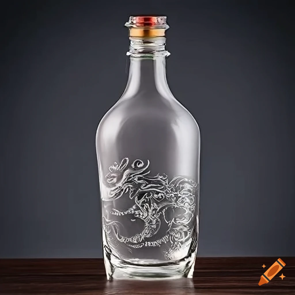 Vietnamese dragon engraved glass bottle with space for text and logo on ...