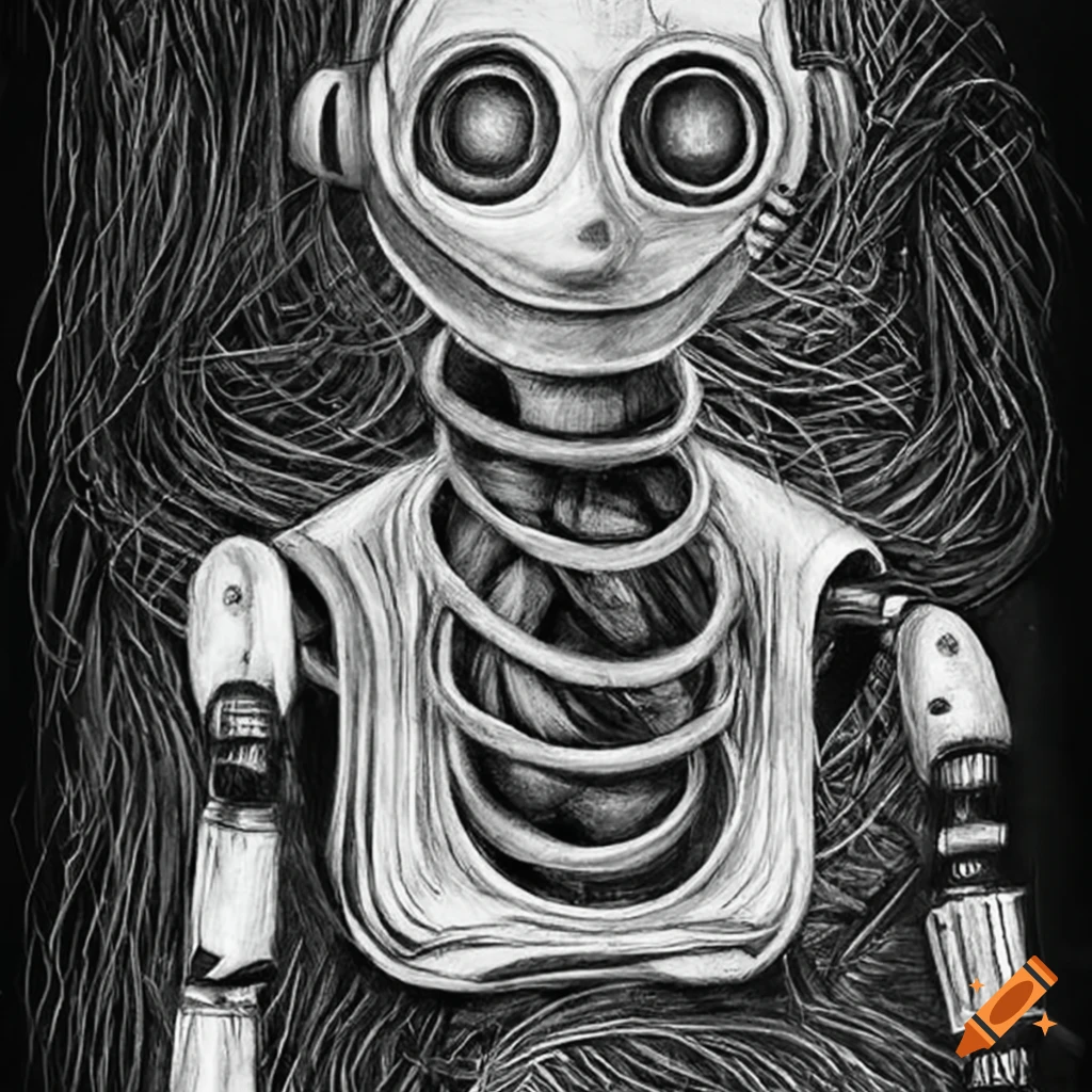 Charcoal drawn robot with unique hair style on Craiyon