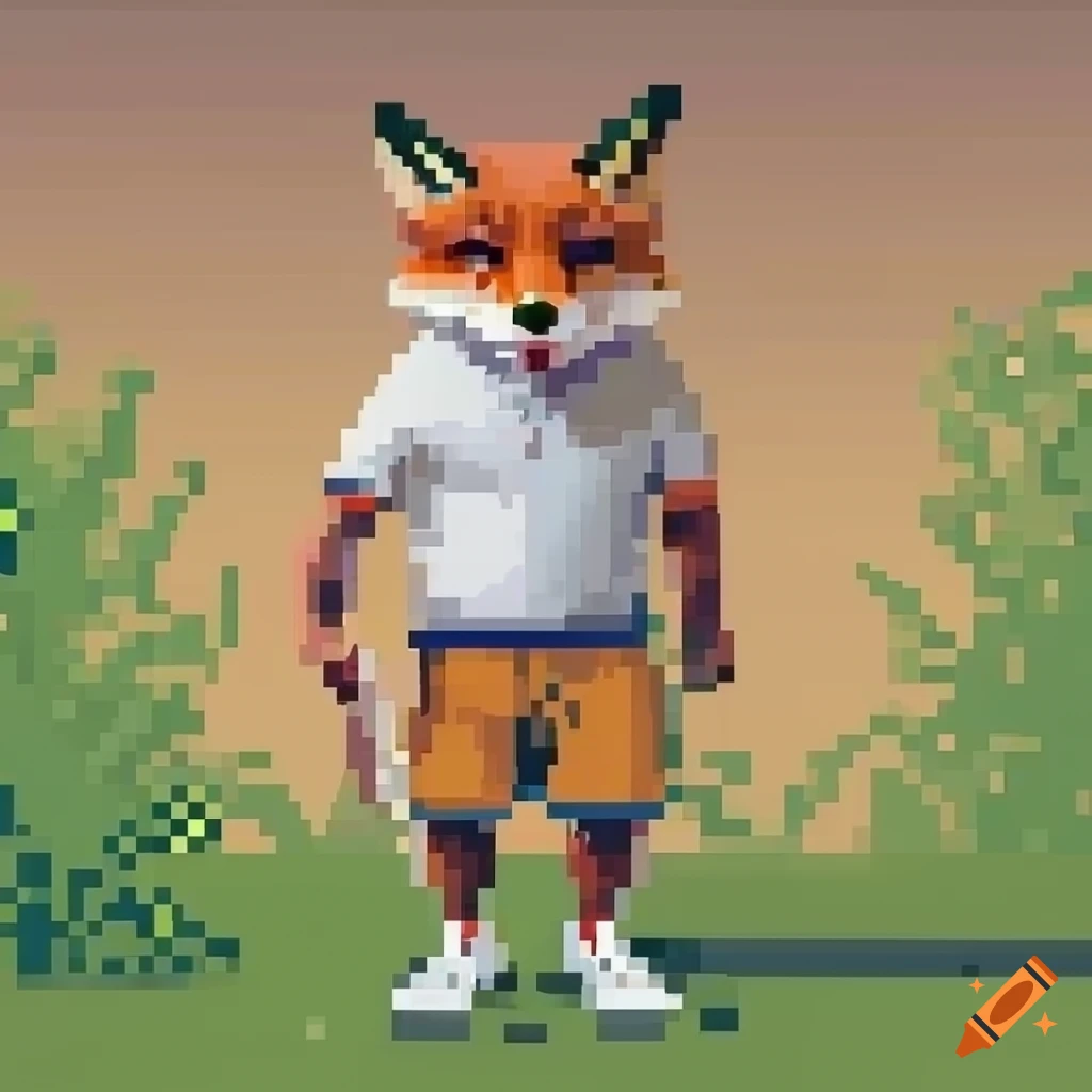 Male anthropomorphic fox in casual attire walking in a park in ...