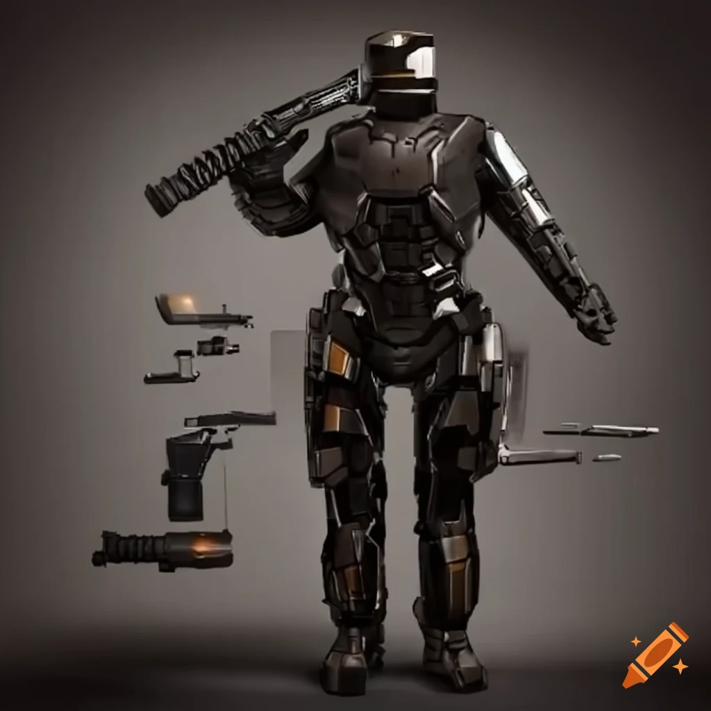 Sci-fi mech suit with katana and shotgun on Craiyon
