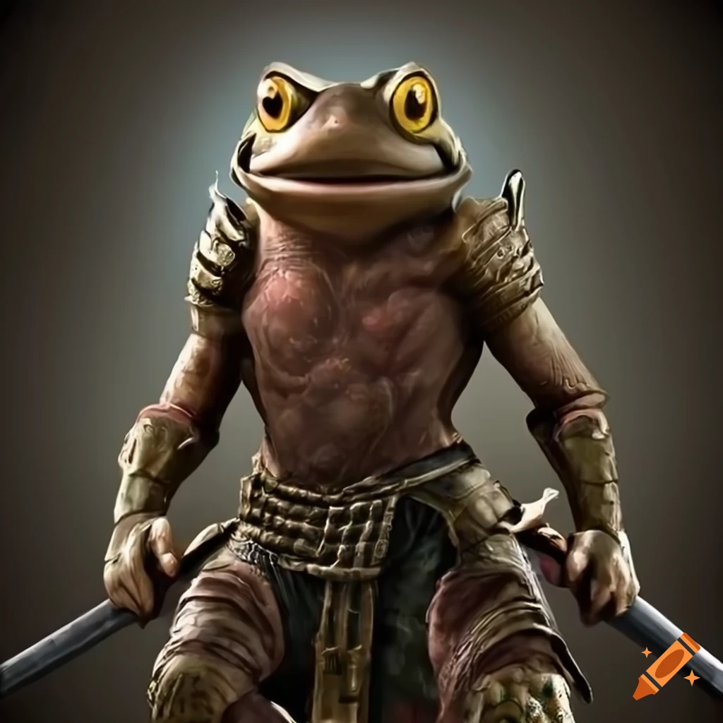 Warrior frog in armor and weapon on Craiyon