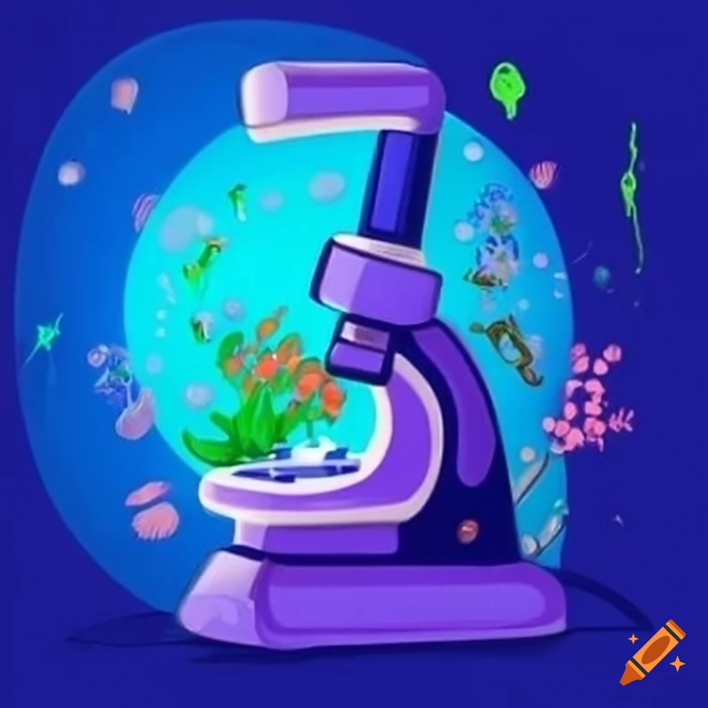 Researchers inspecting miniature ecosystems under a microscope on Craiyon