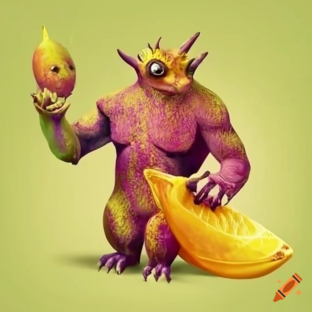 Mythical creatures and mutant omega mart lemon fruit monster in a ...