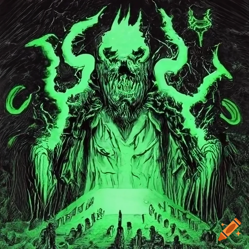 Black and green demonic slime apostle design inspired by Kentaro Miura ...