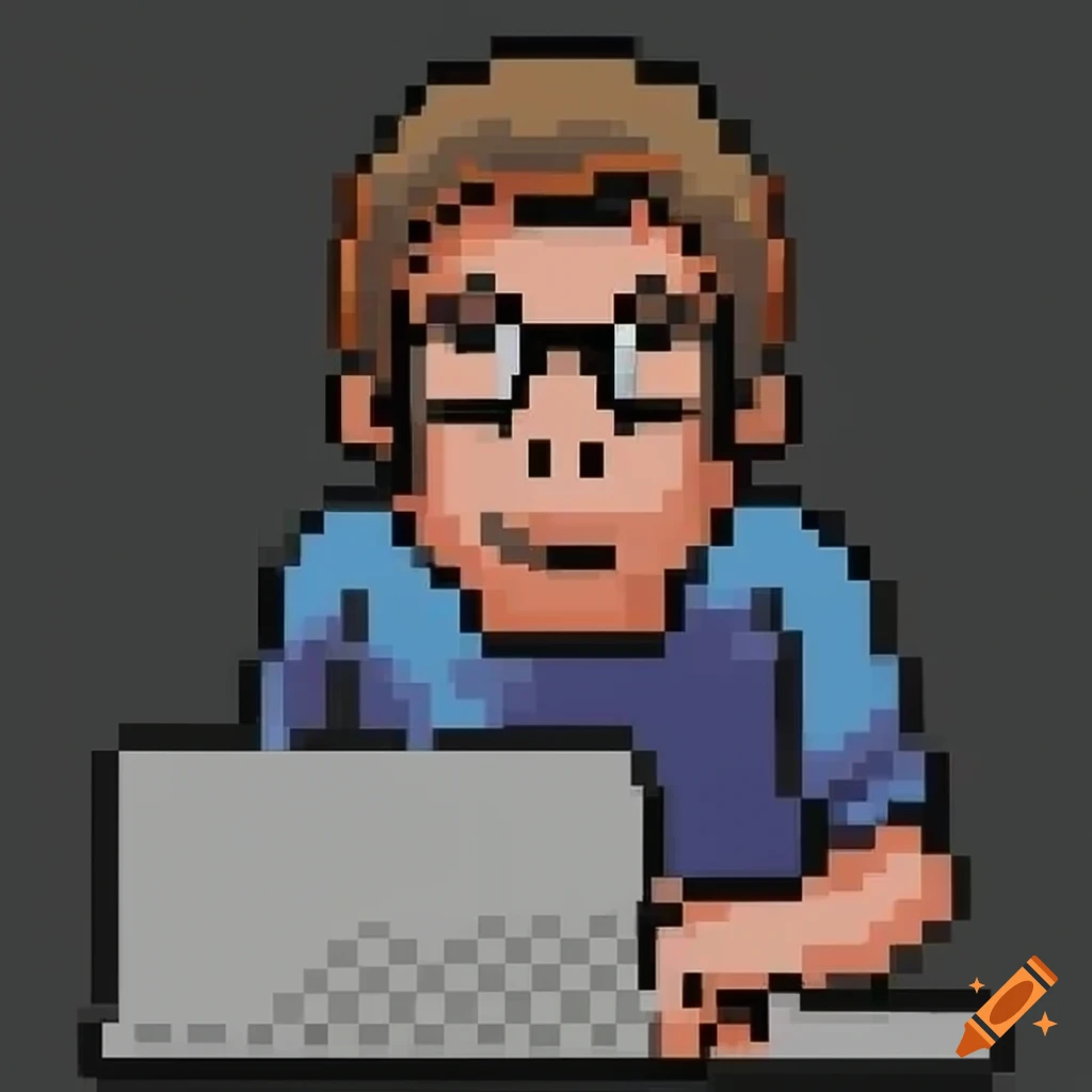 Pixel art of a person using a computer on Craiyon