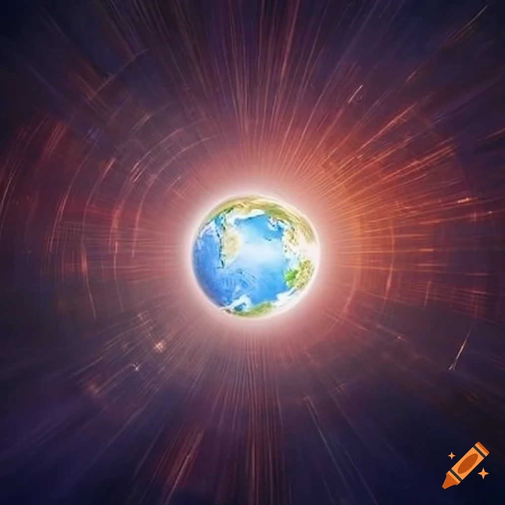 Graphic of the earth surrounded by radiant white light on Craiyon