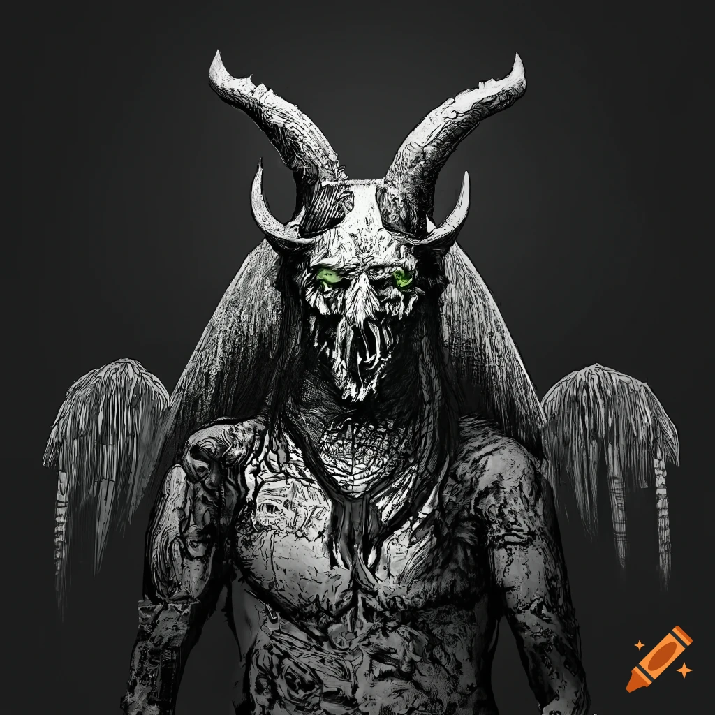 Black and green horned demonic angel apostle design inspired by Kentaro Miura and Gustave Doré ...