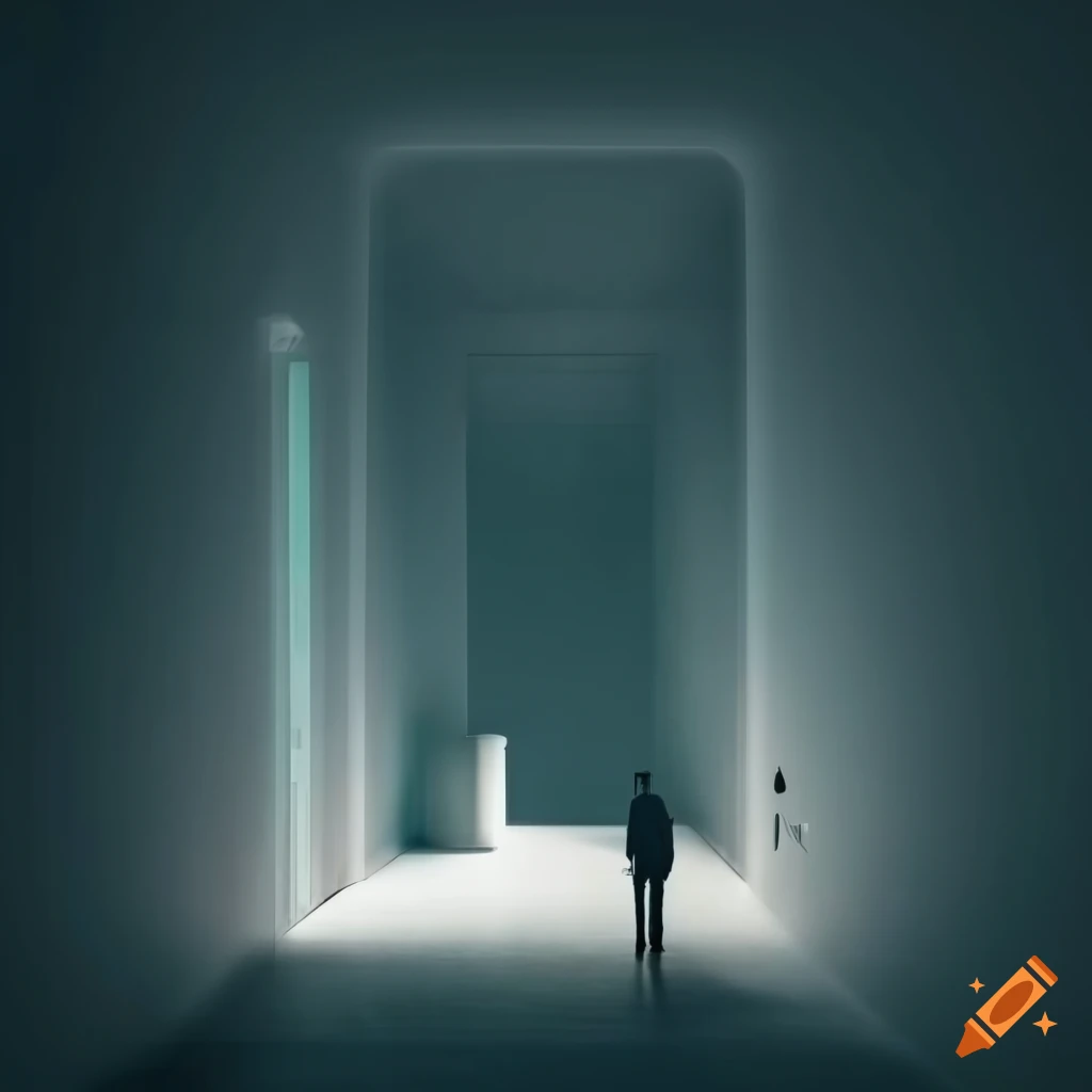 Architectural space conveying isolation and loneliness with dark colors ...