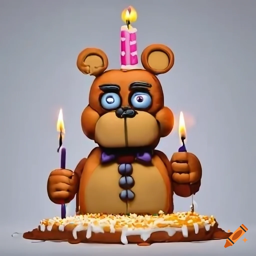 Fazbear birthday cake with melting candles on Craiyon