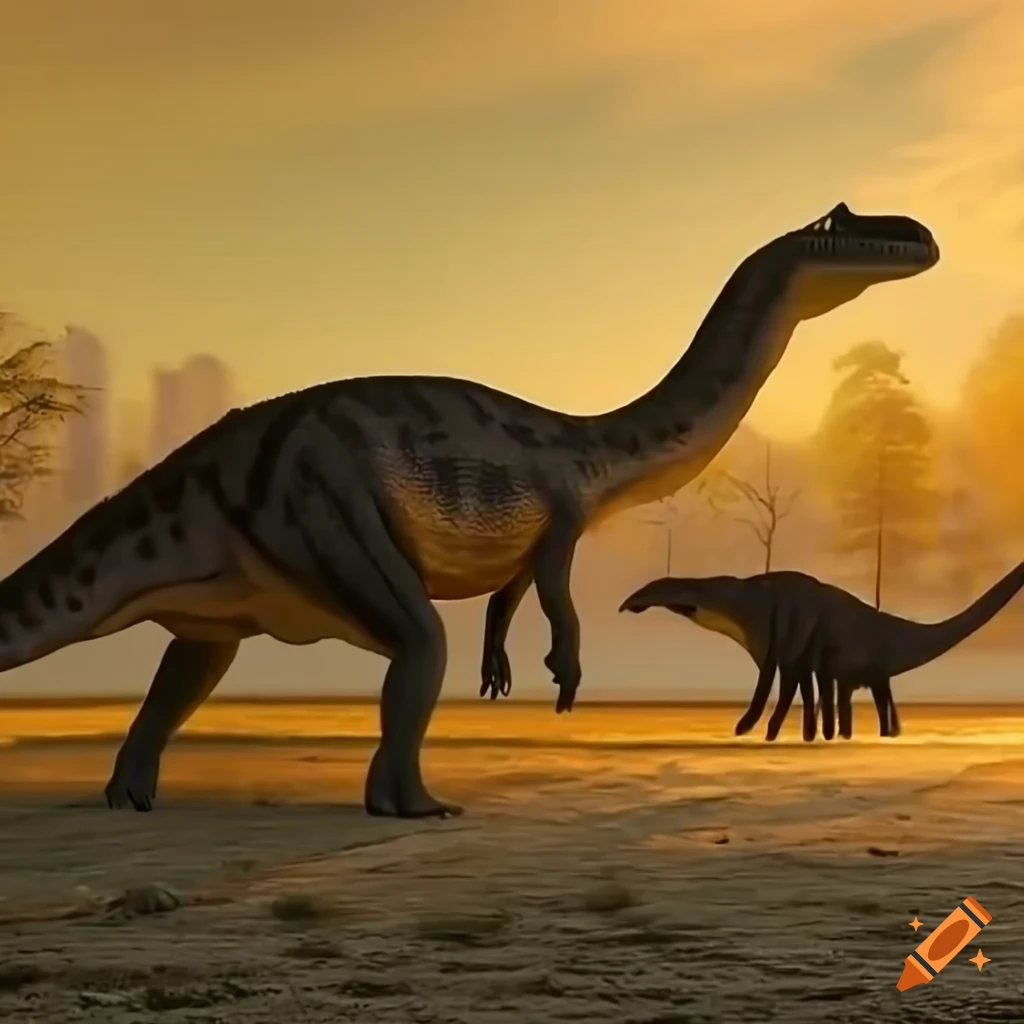 Allosaurus fighting a stegosaurus in a natural prehistoric environment ...