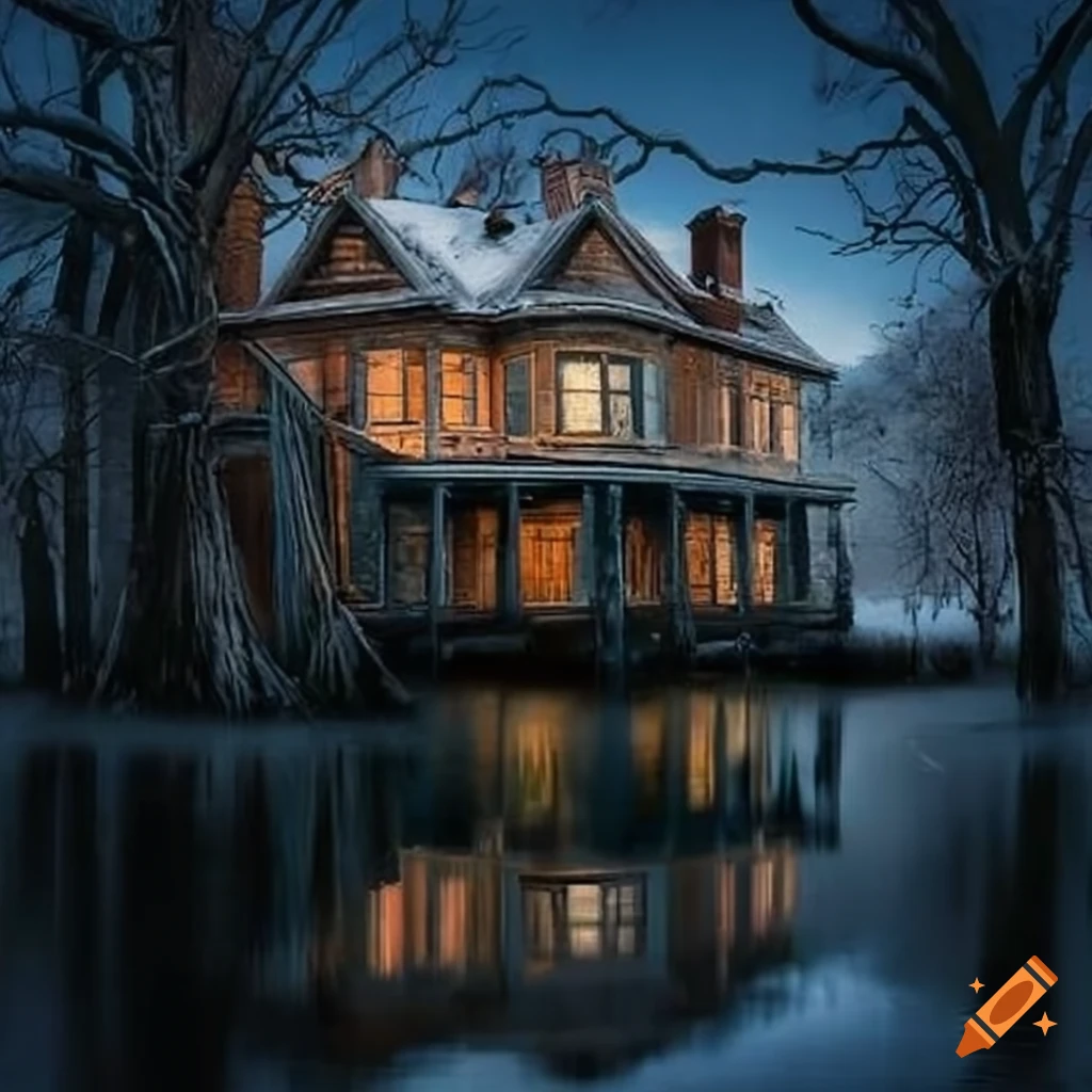 Swamp mansion in winter on Craiyon